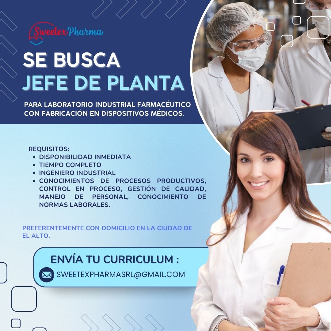 JEFE DE PLANTA | Trabajando Bolivia